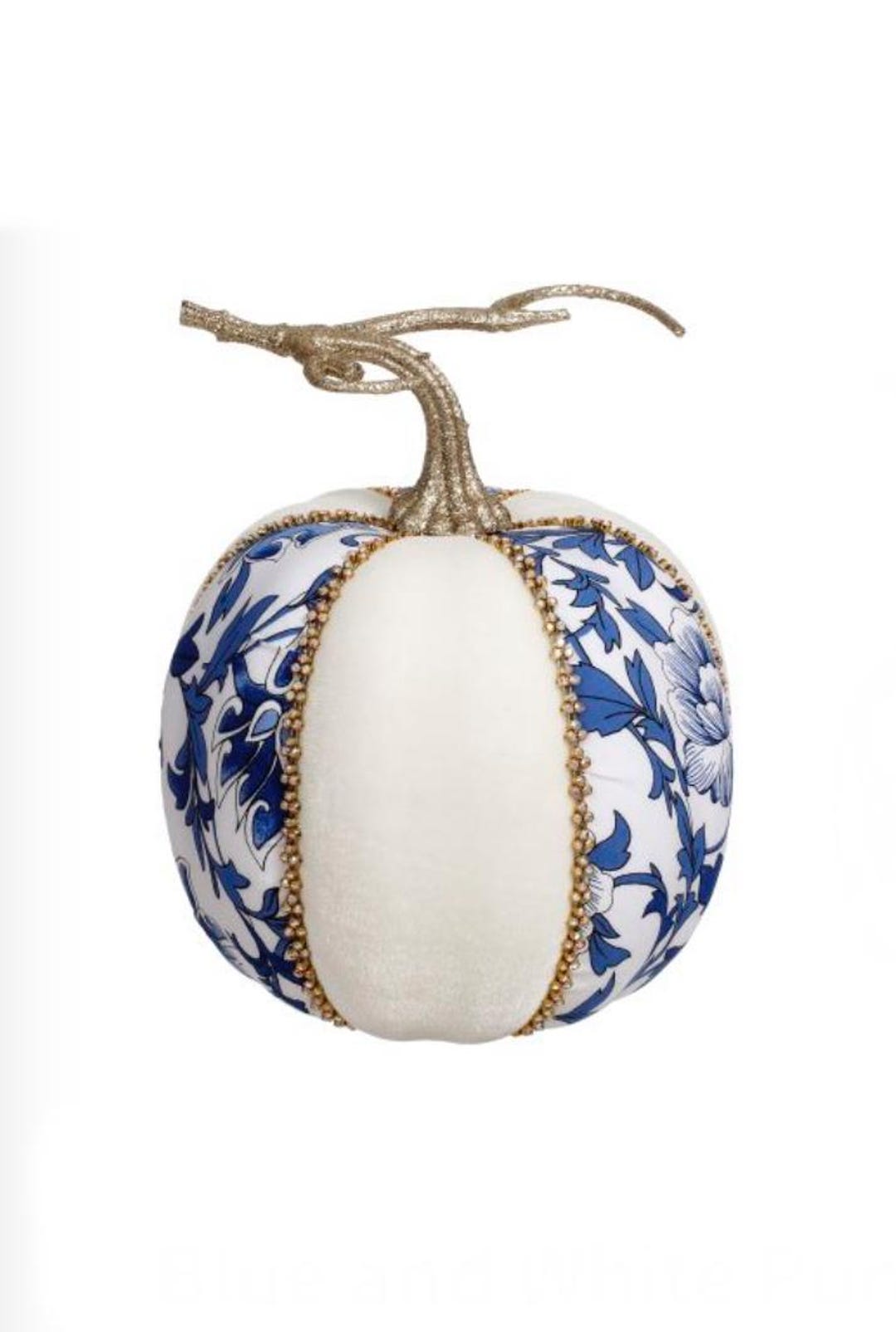 Mark Roberts Blue Chinoiserie Toile and White Velvet Pumpkin With ...
