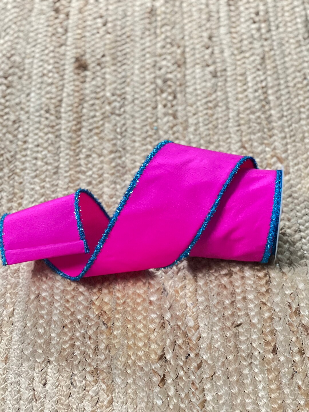 4 Inch Hot Pink With Blue Tinsel Edge Ribbon ~ 10 Yards ~ Wired - Etsy