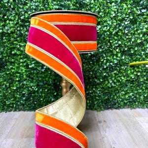 Hot Pink Velvet Center & Orange Velvet Edge 4 Inch 10 Yards Wired - Etsy