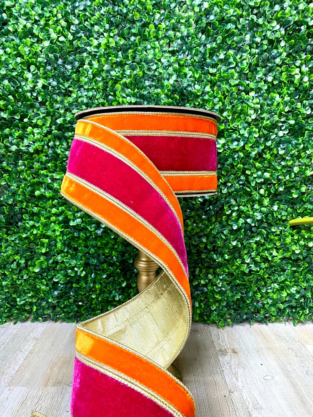 Hot Pink Velvet Center & Orange Velvet Edge 4 Inch 10 Yards Wired - Etsy