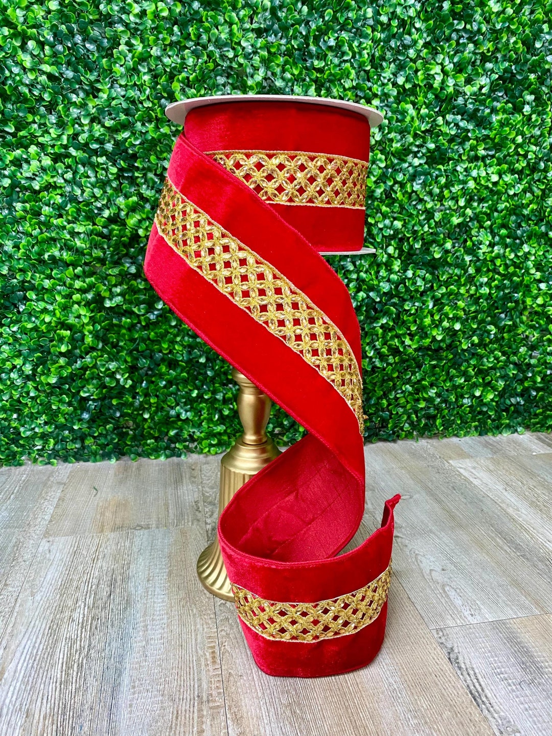 4” Red Gold Jeweled Lace ~ Wired ~ 5 Yards ~ Farrisilk - Etsy