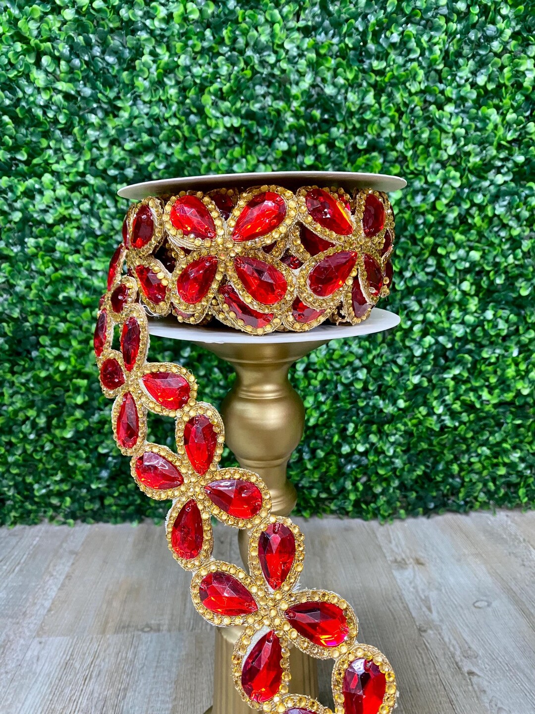 2.5” Red & Gold Jewel Floret Trim Ribbon - 6yds - Etsy