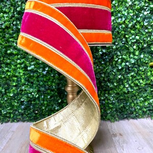 Hot Pink Velvet Center & Orange Velvet Edge 4 Inch 10 Yards Wired - Etsy