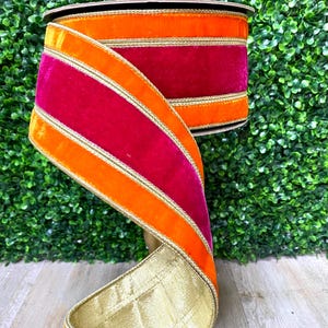 Hot Pink Velvet Center & Orange Velvet Edge 4 Inch 10 Yards Wired - Etsy