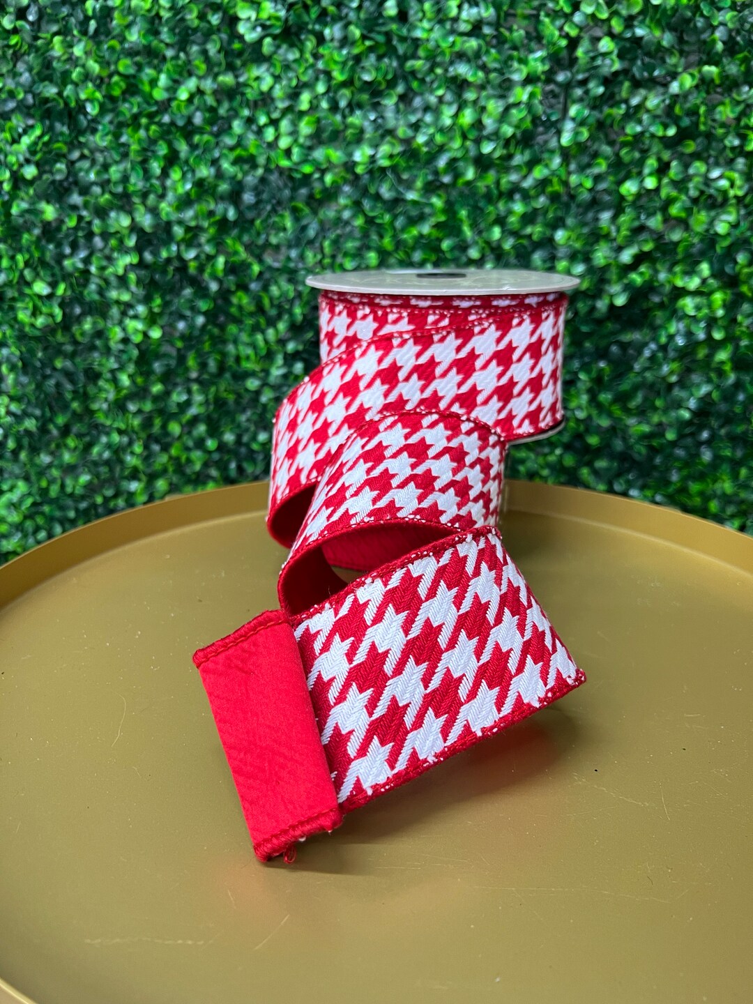 2.5 Inch Red & White Woven Houndstooth Luxe Ribbon ~ 10 Yards ~ Wired ...