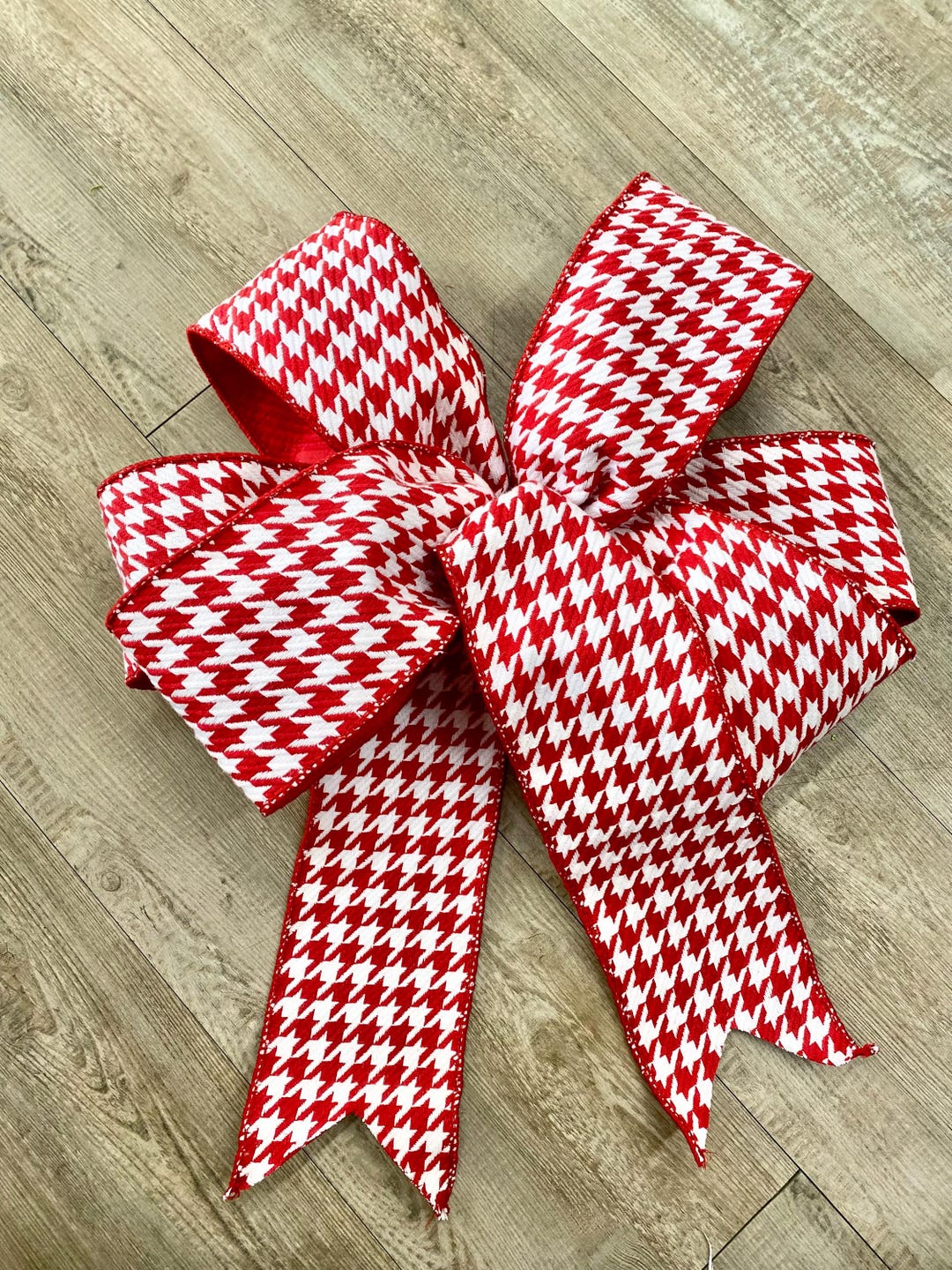 Red and White Houndstooth Bow, Luxury Wired Ribbon - Oversized Bow ...