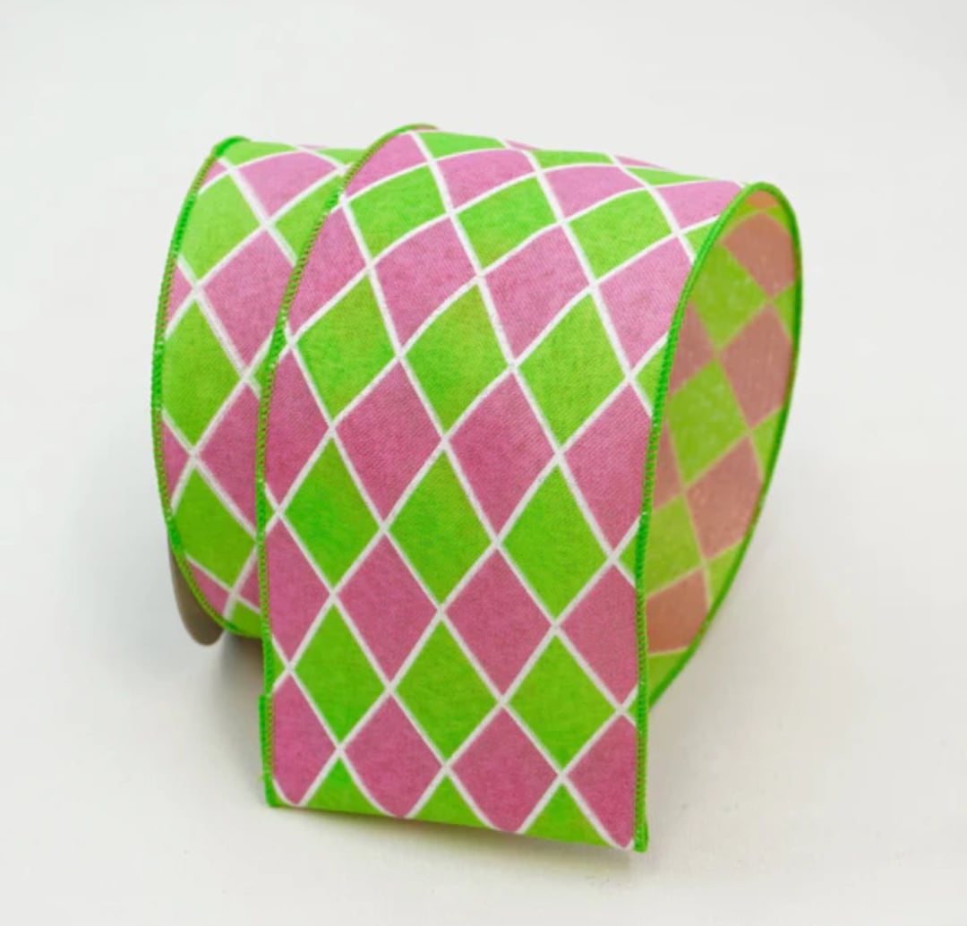 4 Inch Pink and Lime Bright Diamonds 10 Yards Wired Farrisilk - Etsy