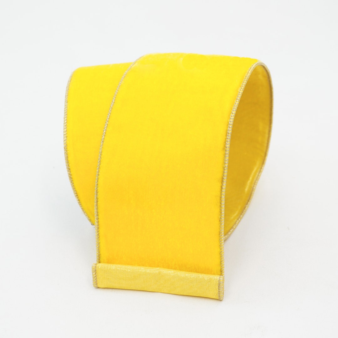 4 Inch Bright Yellow Velvet Luster ~ Yellow Satin Back~ 10 Yards ...