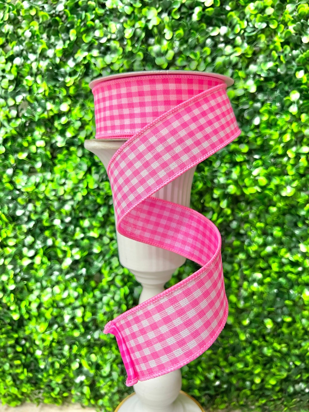 1.5 Inch Farrisilk Pink Micro Checks 10 Yards Wired - Etsy