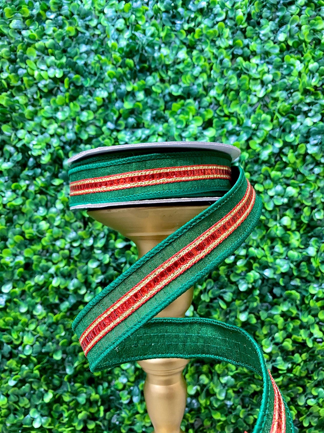 1 Inch Emerald Green and Red Twinkle Trim - 10 Yards - Wired - Etsy