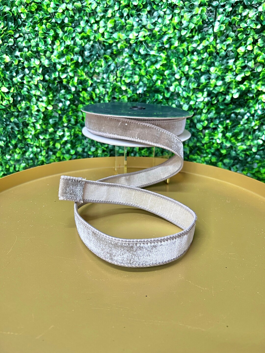 1 Inch Gray Velvet Ribbon W/ Silver Satin Back 10 Yards Wired - Etsy