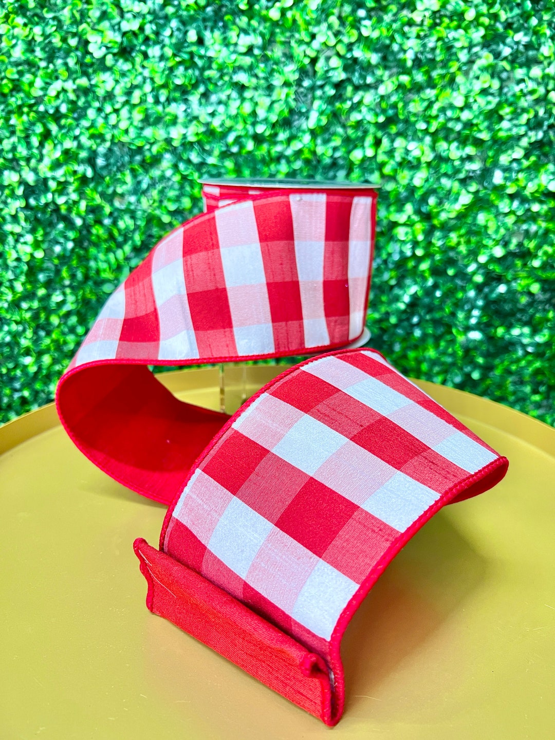 4 Inch Red and White Checker Plaid Ribbon 10 Yards Wired Farrisilk - Etsy