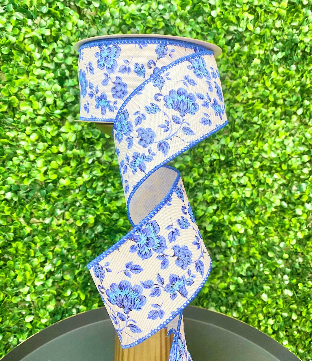 2.5 Inch Blue & White Floral Toile Ribbon- Wired - 10yds - Etsy