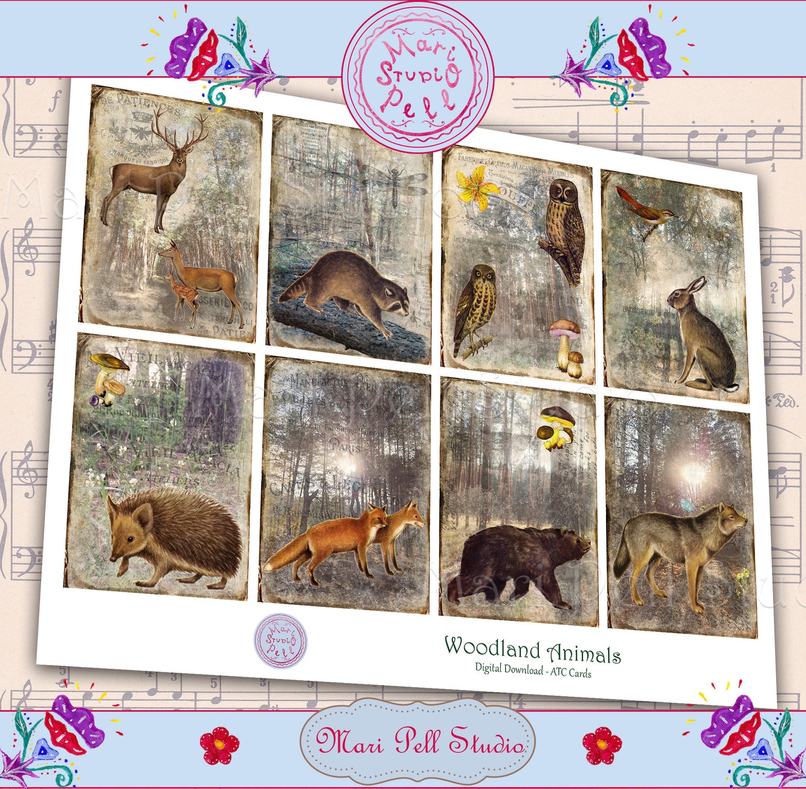 Woodland Animals Card Set, ATC Cards, Forest Printable Kit 2.5”x3.5 ...
