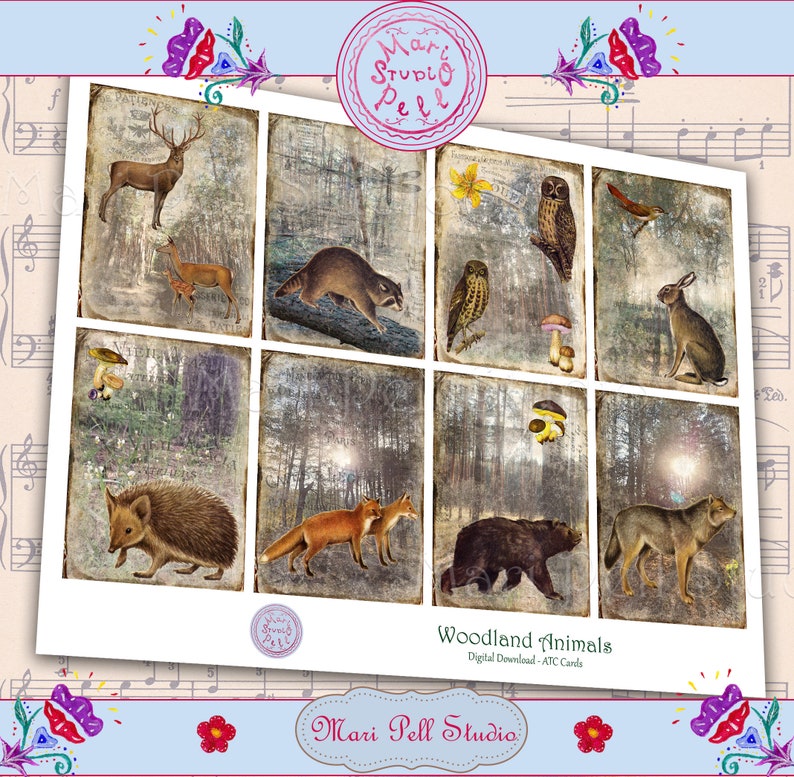 Woodland Animals Card Set, ATC Cards, Forest Printable Kit 2.5”x3.5 ...