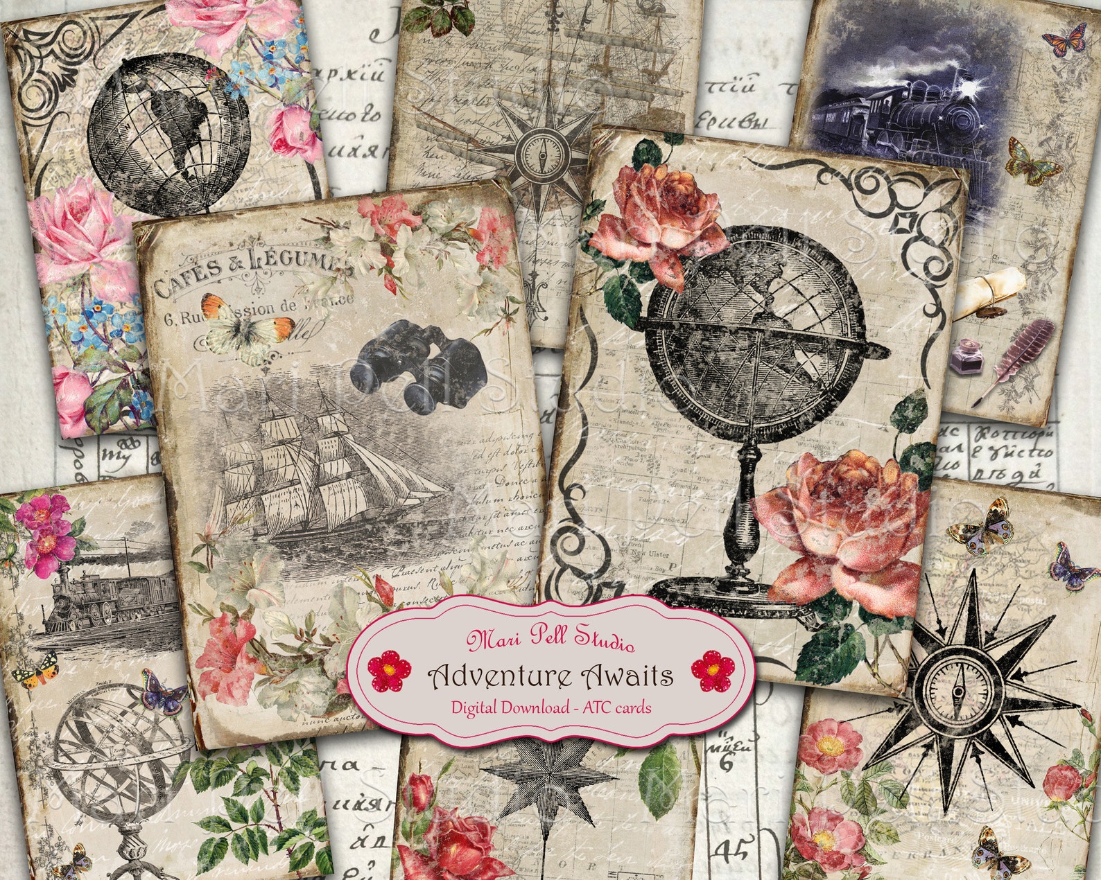 Adventure Awaits Card Set, ATC Cards, Travel Printable Kit 2.5”x3.5 ...