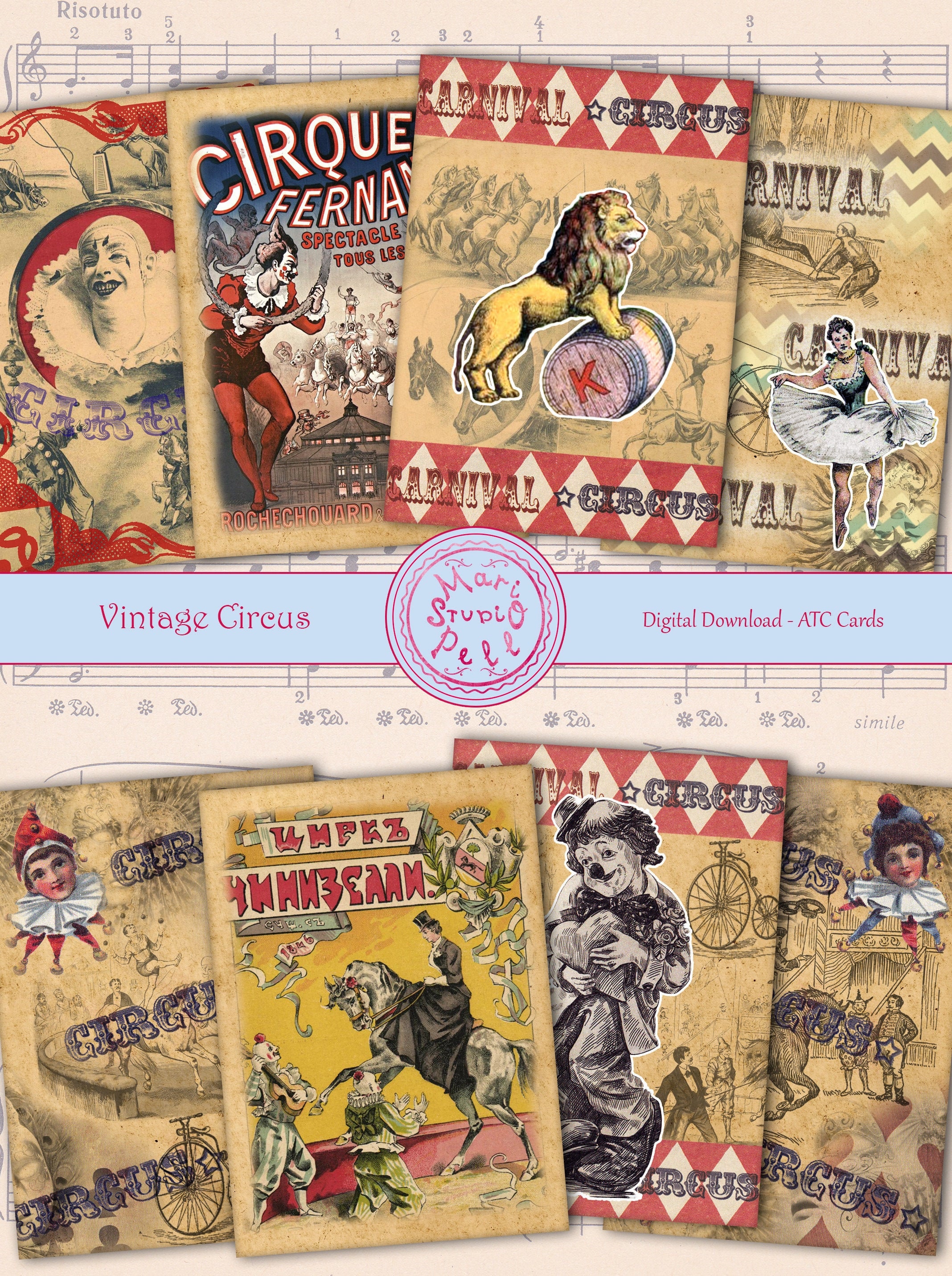 Vintage Circus - Digital Collage Sheet Digital Cards Instant Download ...
