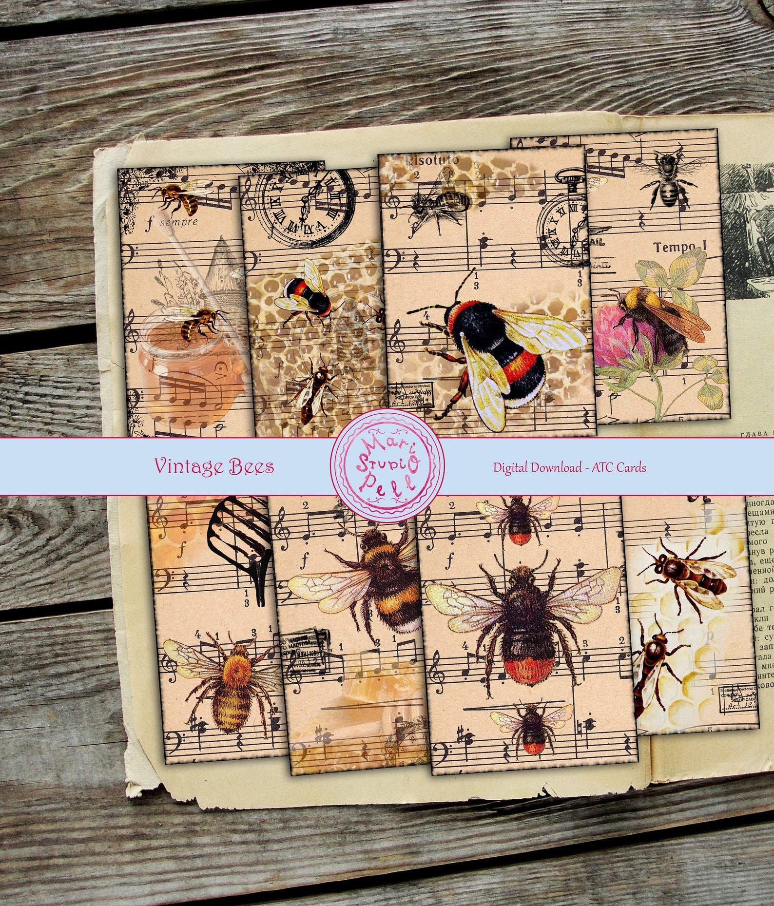 Bee Card Set Printable, Honey ACEO, Bee ATC 2.5x3.5, Insect Digital ...