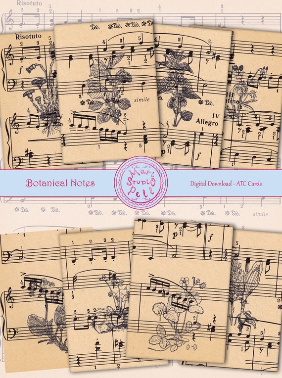 Botanical Notes Digital Collage Sheet Digital Cards Instant | Etsy