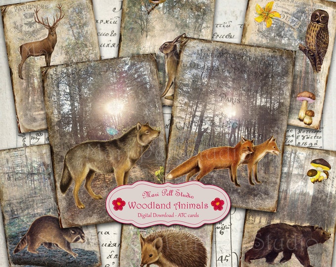 Woodland Animals Card Set ATC Cards Forest Printable Kit - Etsy