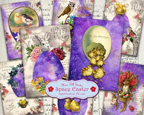 Easter ATC Cards Space Card Set Space Easter Printable Kit | Etsy