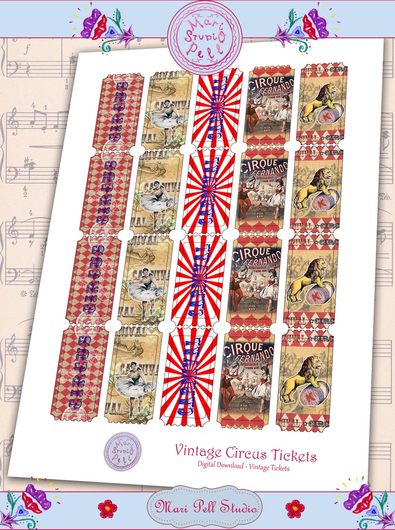 Vintage Circus Tickets, Retro Circus Tickets, Digital Collage Sheet ...