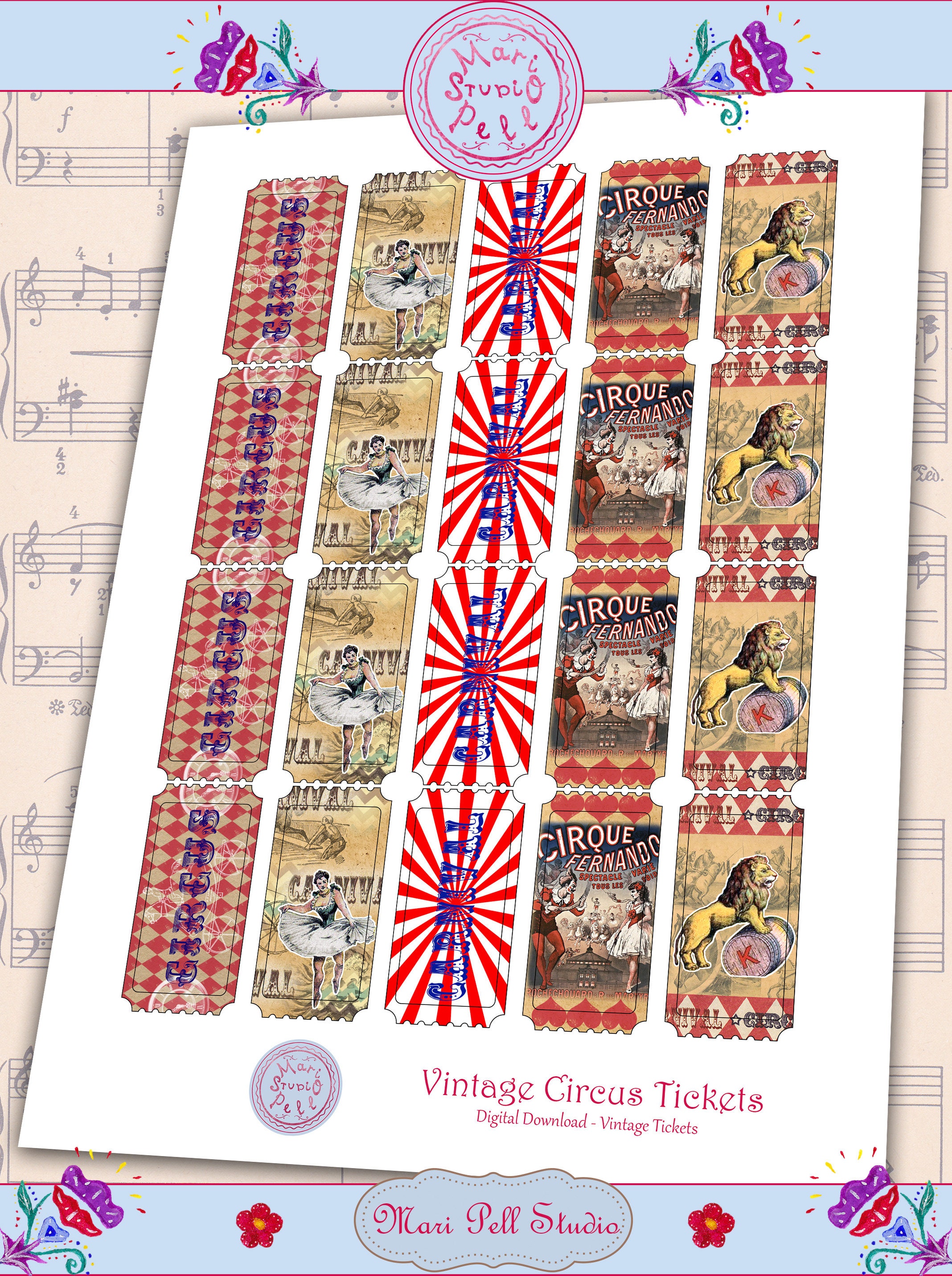Vintage Circus Tickets, Retro Circus Tickets, Digital Collage Sheet ...