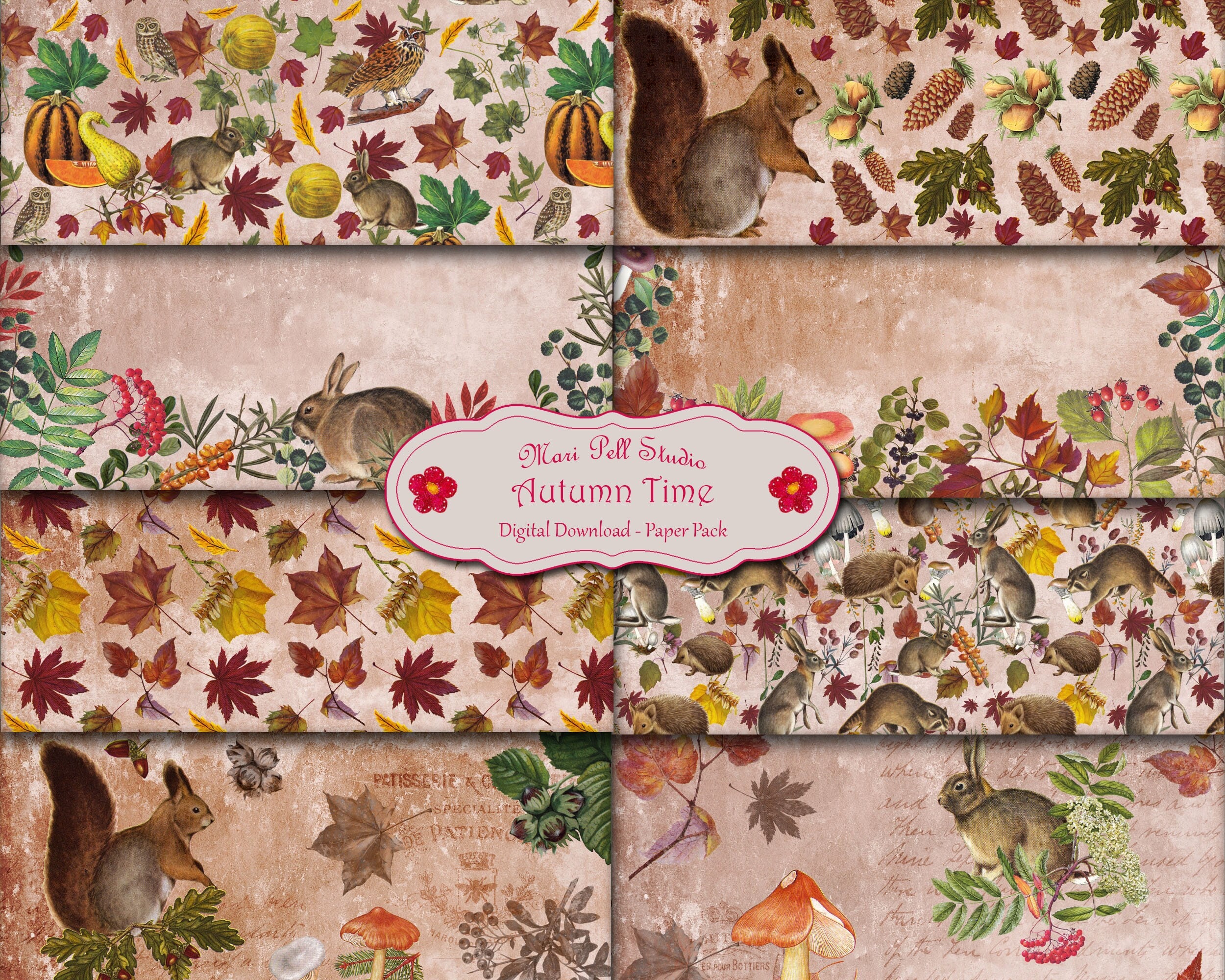Autumn Forest Paper Pack, Printable Paper, Woodland Digital Paper ...