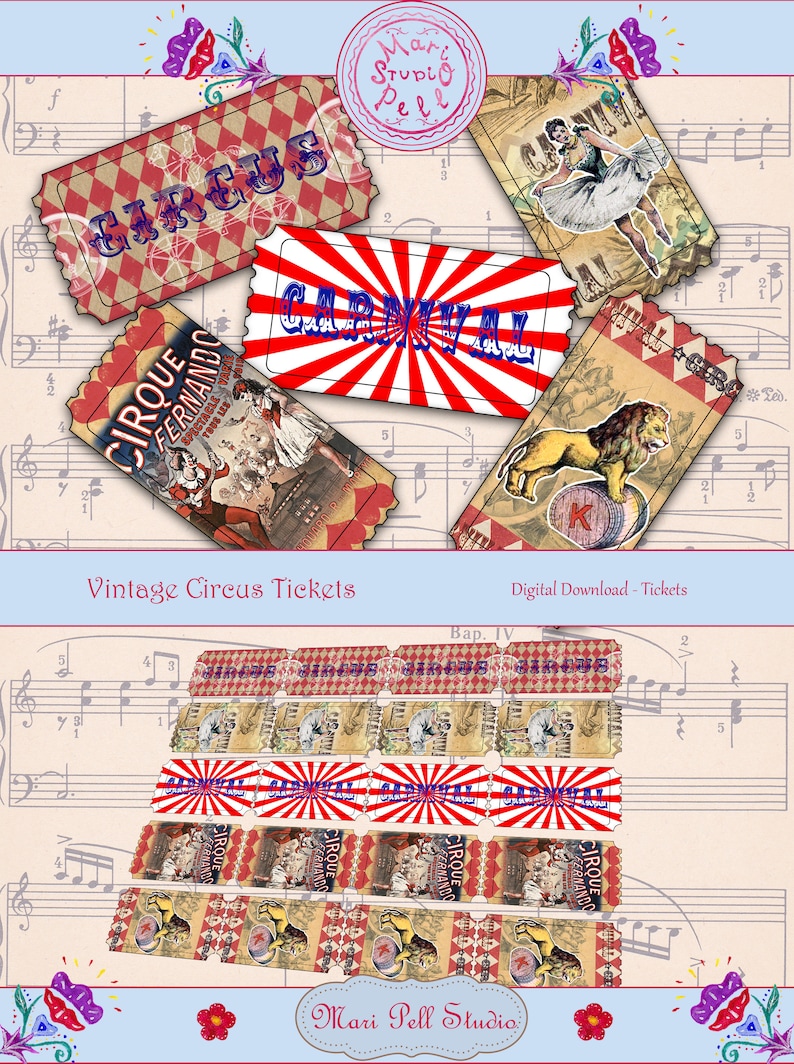 Vintage Circus Tickets, Retro Circus Tickets, Digital Collage Sheet ...