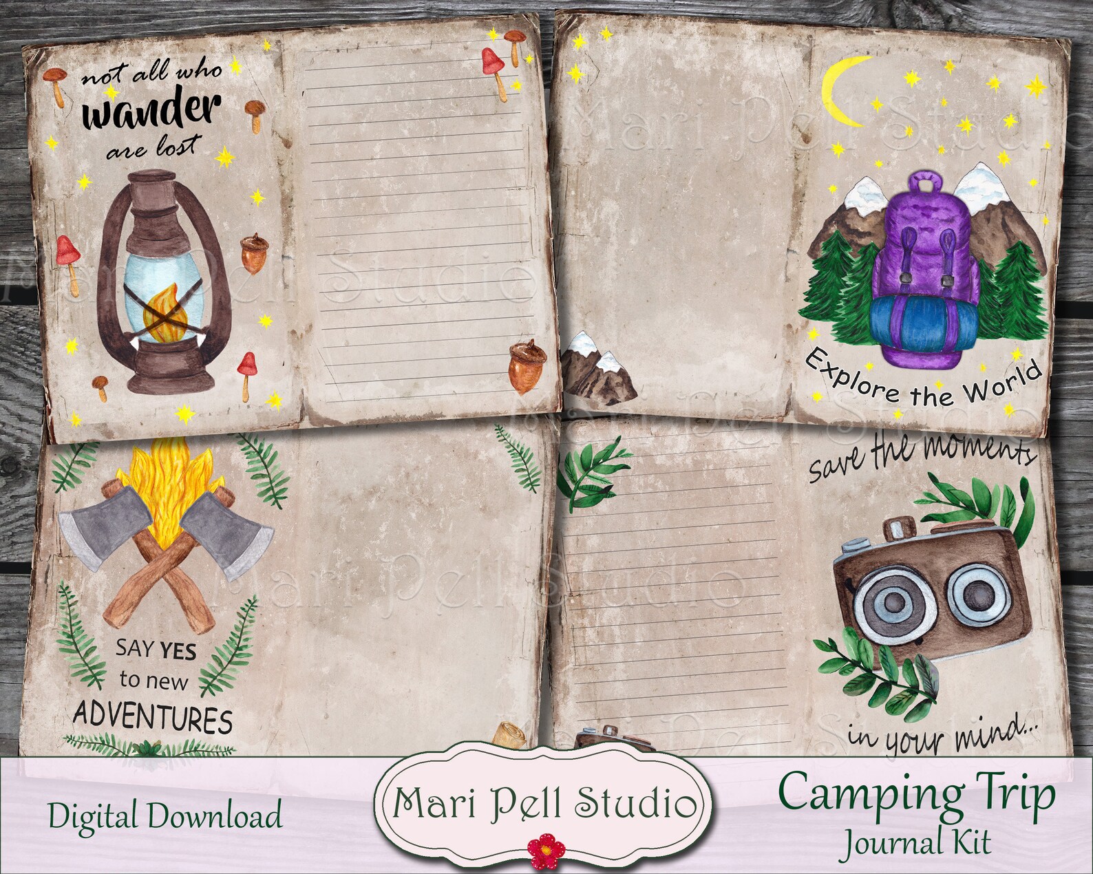 Camping Junk Journal Kit, Hiking Ephemera Pack, Printable Journal Kit ...