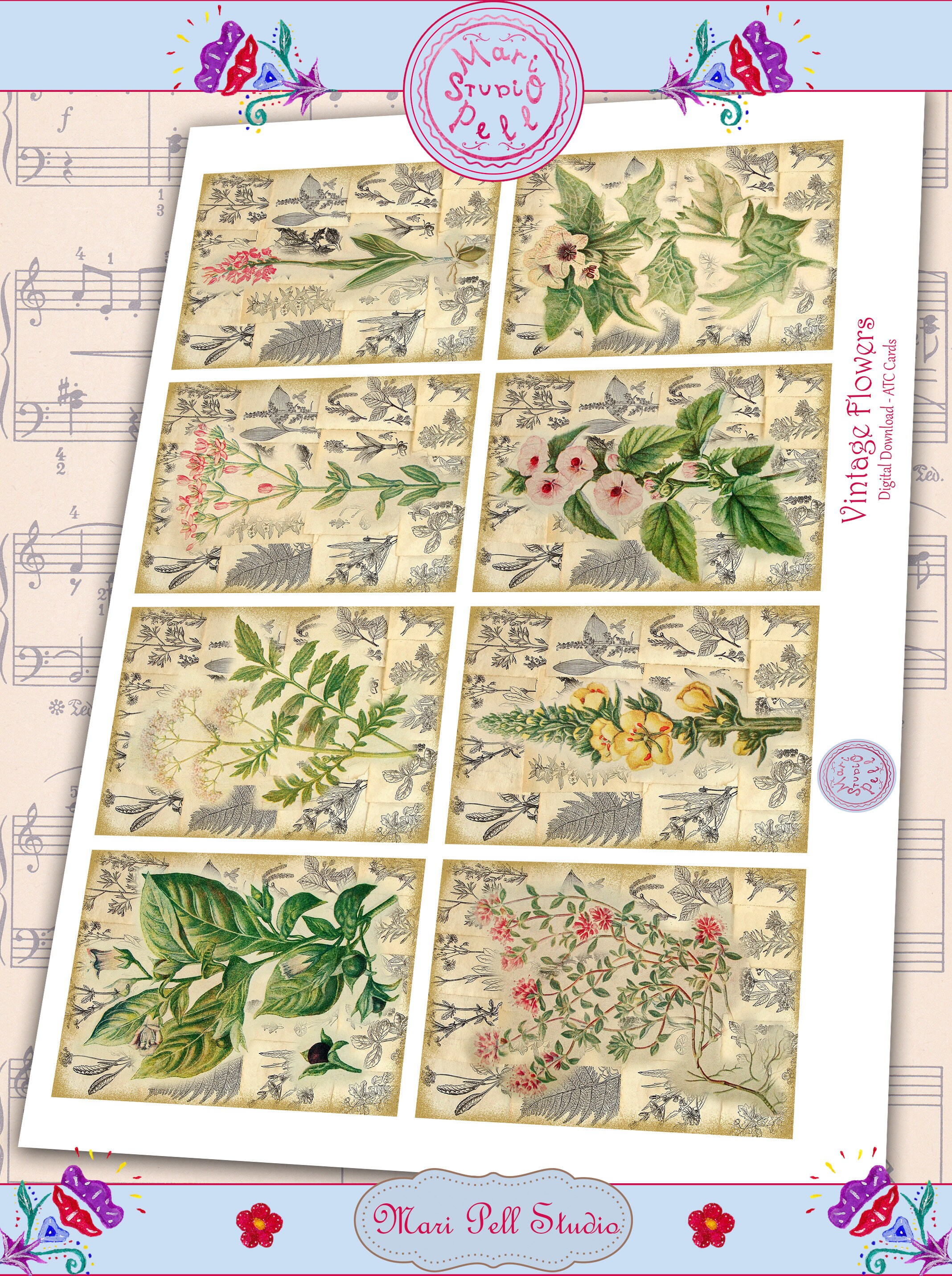 Vintage Flowers Digital Collage Sheet Flowers Digital Cards - Etsy