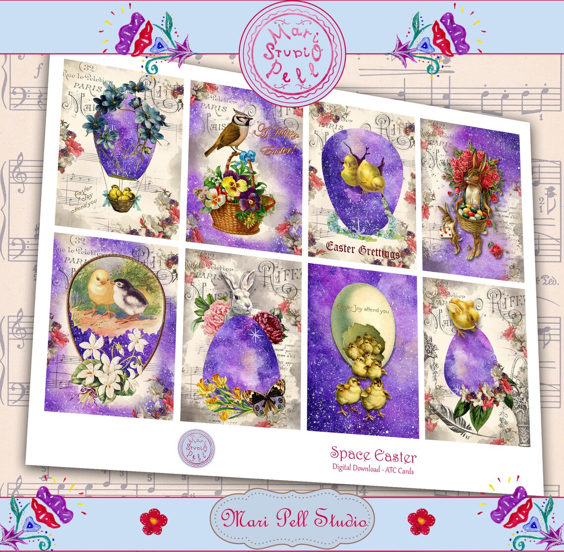 Easter ATC Cards, Space Card Set, Space Easter Printable Kit 2.5”x3.5 ...