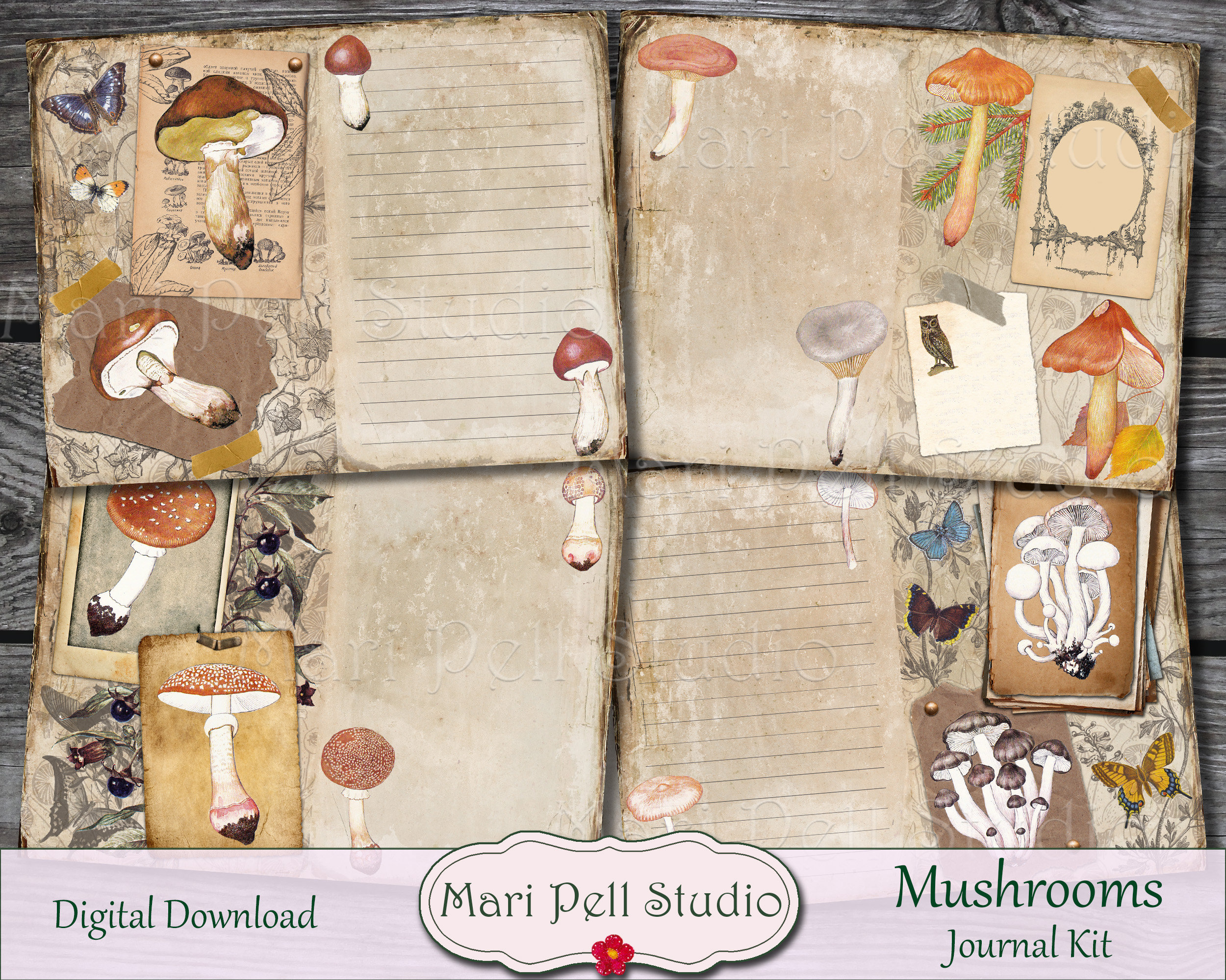 Mushrooms Junk Journal Kit, Mushroom Ephemera Pack, Printable Journal ...