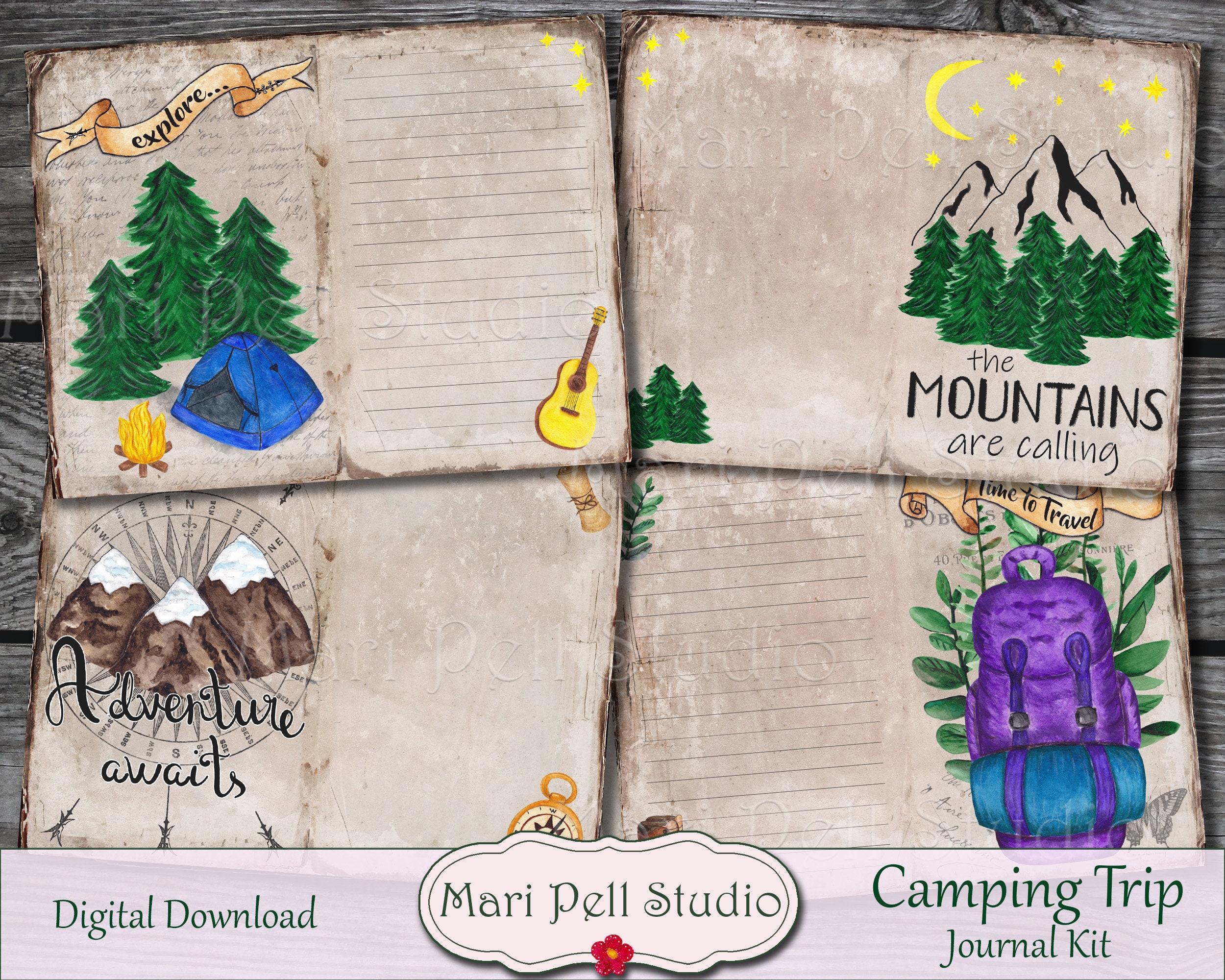 Camping Junk Journal Kit, Hiking Ephemera Pack, Printable Journal Kit ...