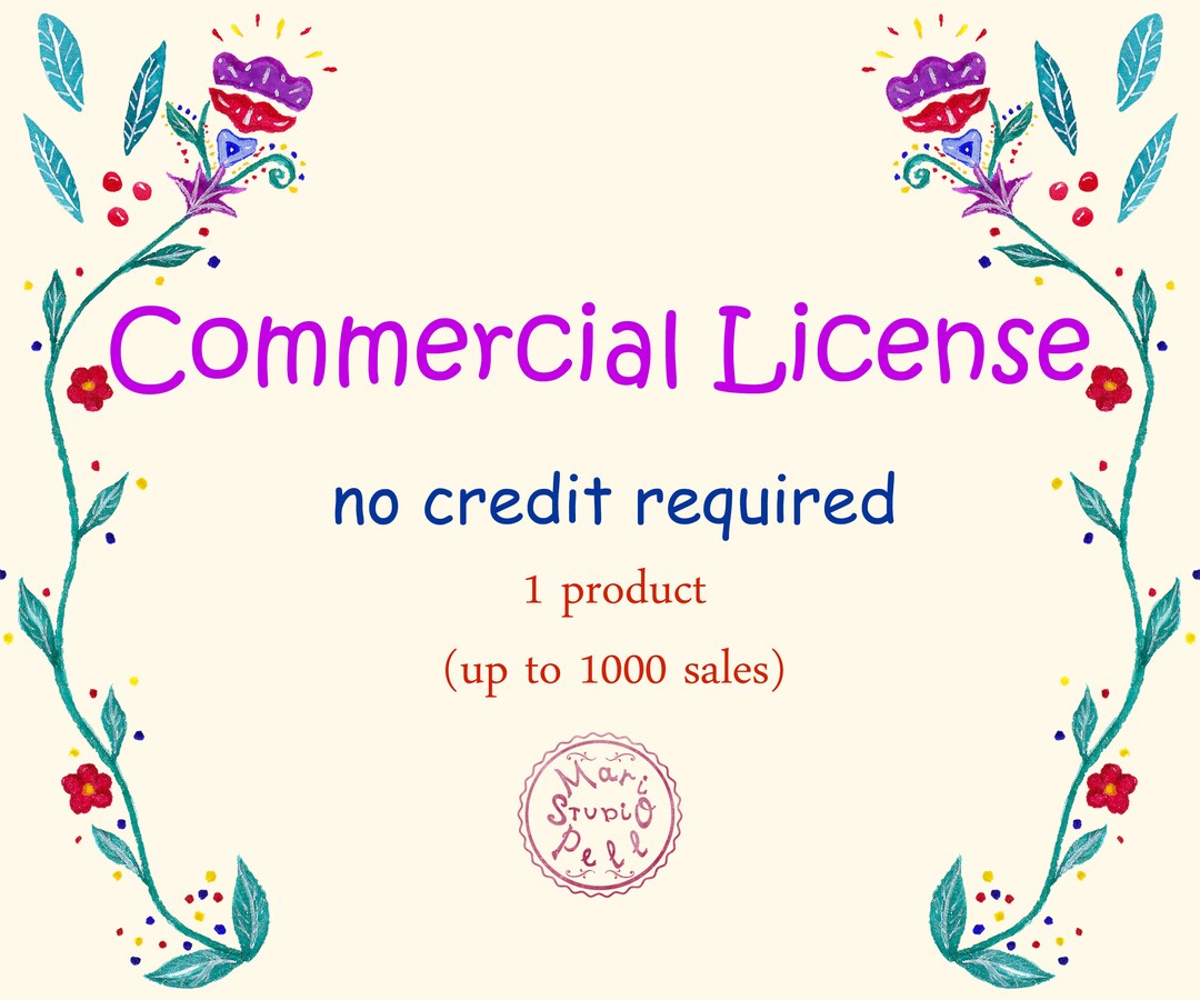 Commercial License - No Credit Required - for 1 Product - Etsy