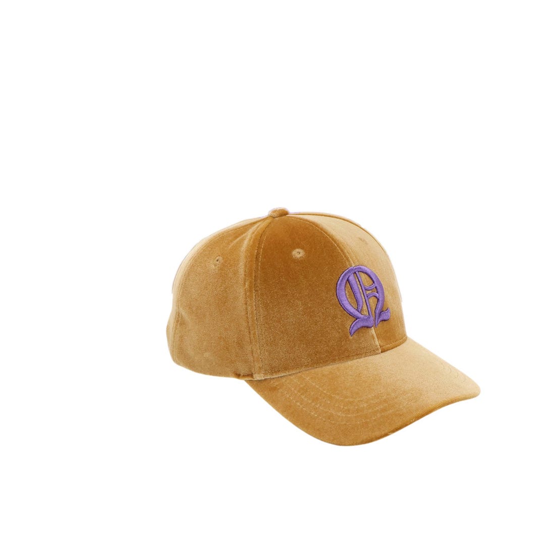 Omega Psi Phi Baseball Cap: Gold Velvet, Embroidered Old English Omega ...