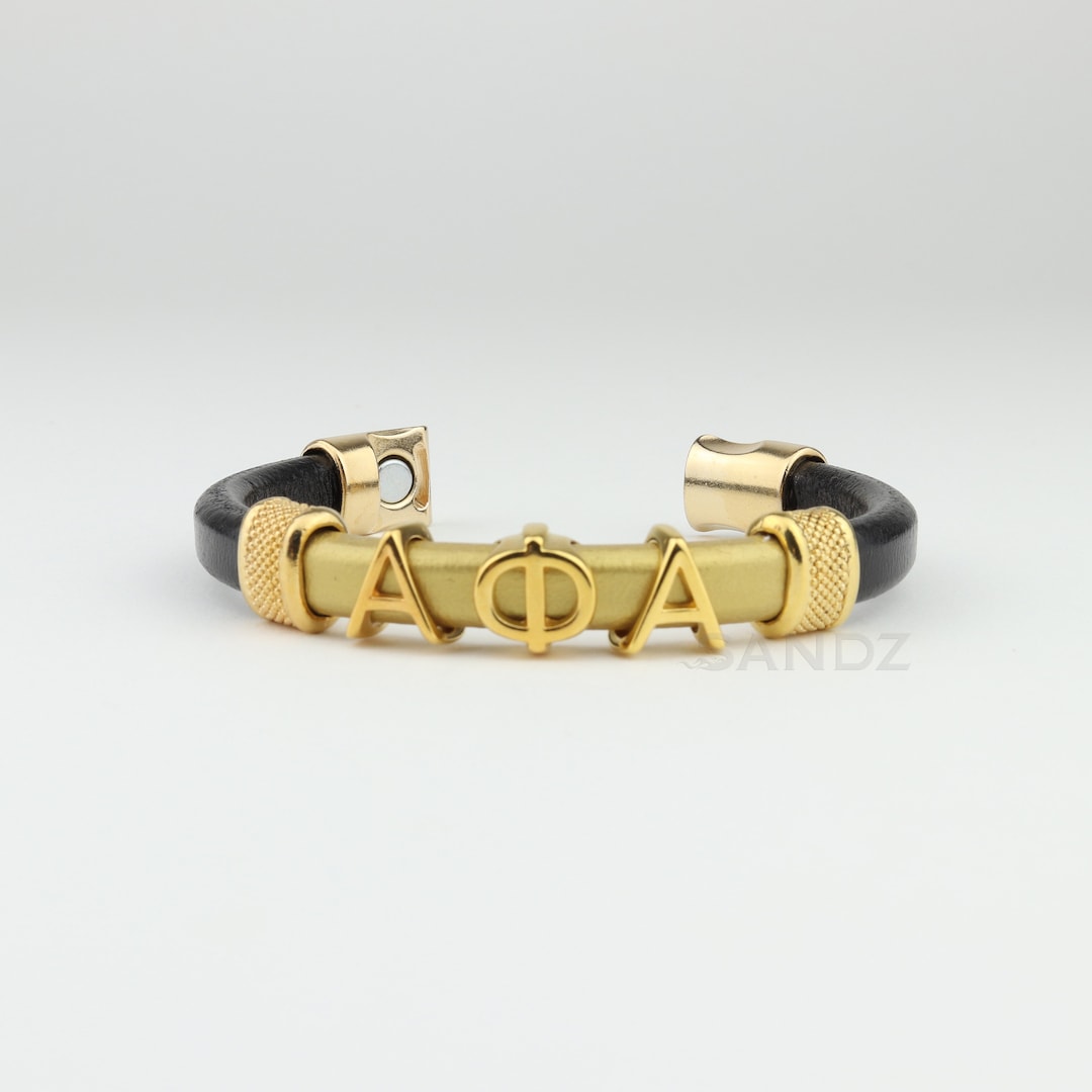 Alpha Phi Alpha Fraternity Leather Bracelet. Black and Gold. sandz 7RD ...