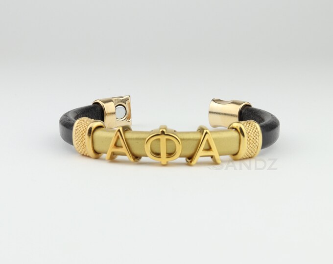 Alpha Phi Alpha Fraternity Leather Bracelet. Black and Gold. "sandz ...