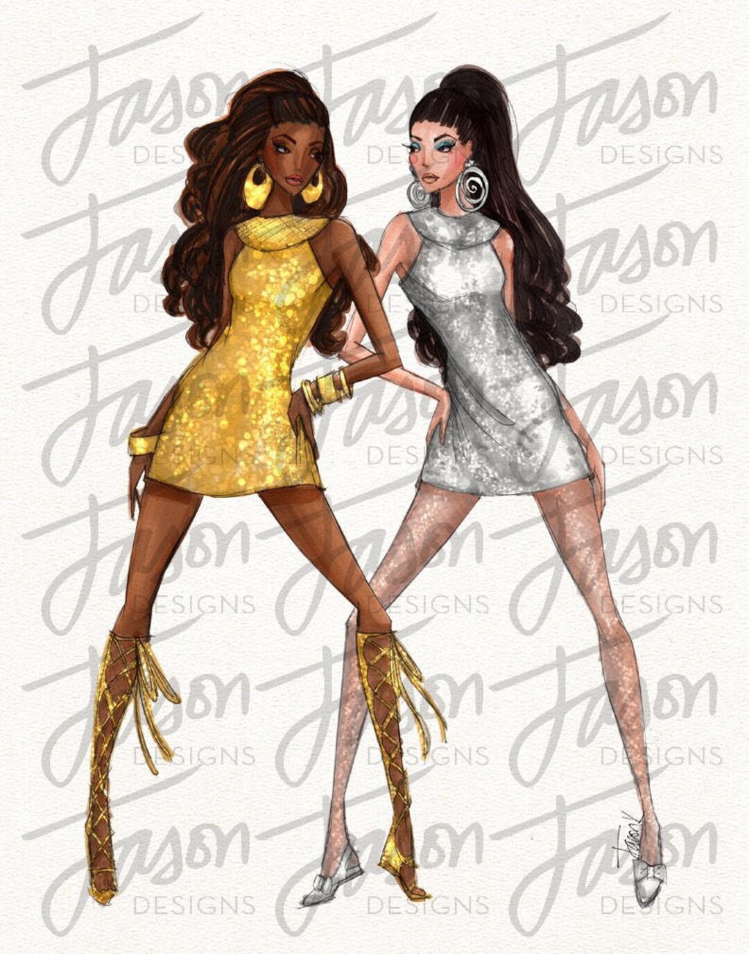 Fashion Illustration IT GIRL Art Print Silver/gold - Etsy