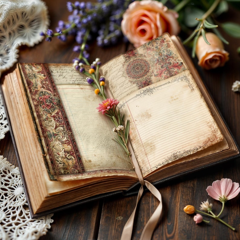 Antique Ledger Pages, Victorian Scrapbook Kit, Aged Ephemera Journal ...