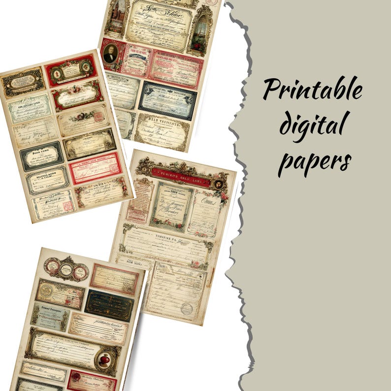 Vintage Ephemera Pack, Printable Labels, Antique Receipts, Junk Journal ...