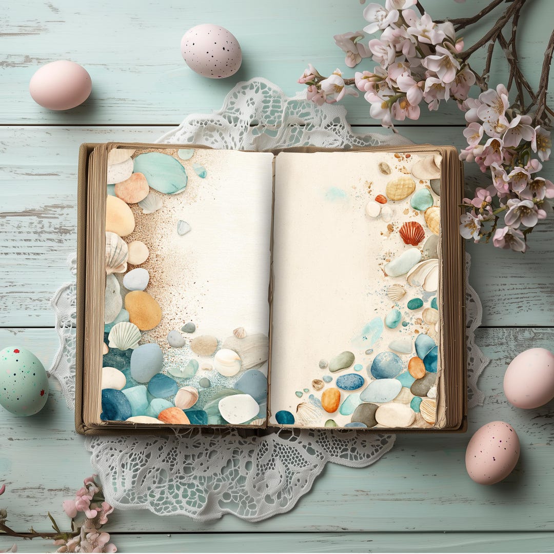 Beach Pebbles Digital Paper: Sea Glass Journal Background (digital ...