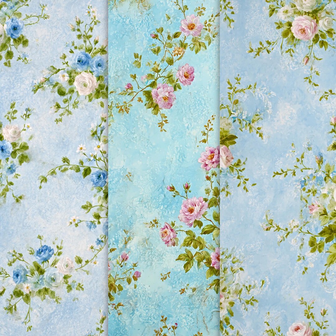 Vintage French Blue Floral Digital Paper: Seamless Scrapbooking Kit (22 ...