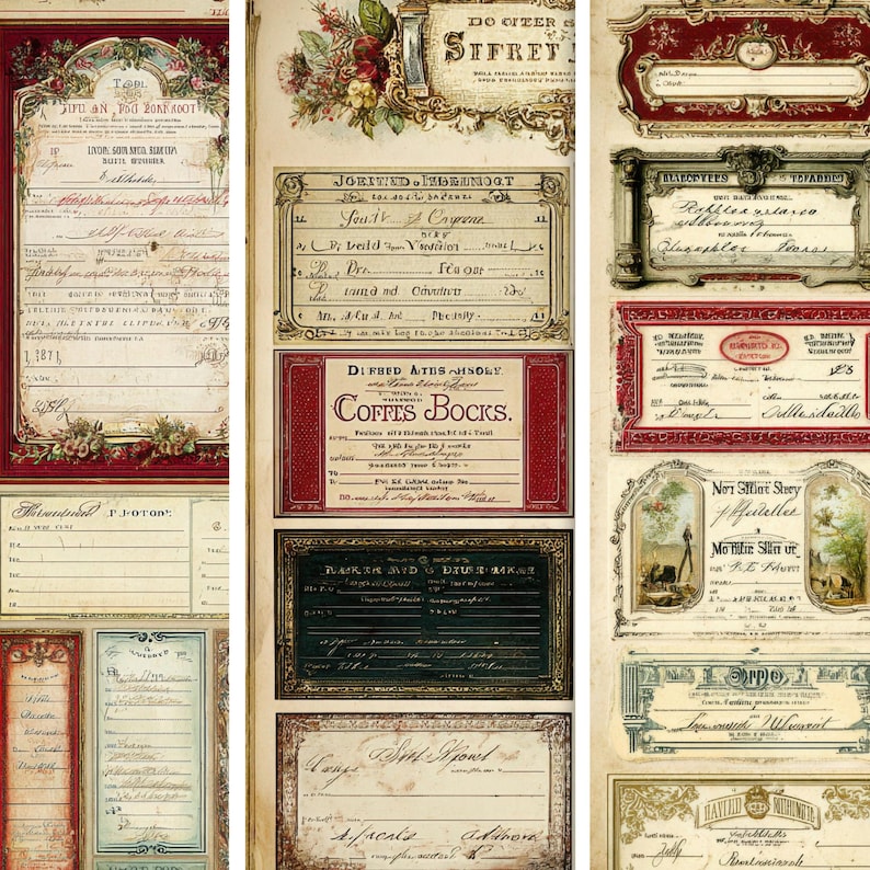 Vintage Ephemera Pack, Printable Labels, Antique Receipts, Junk Journal ...