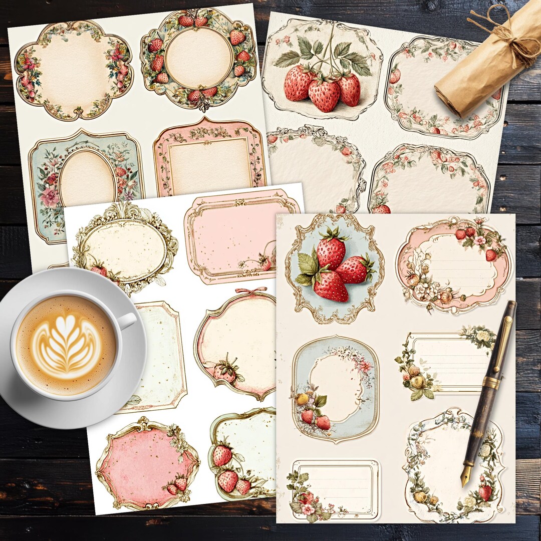 Shabby Chic Strawberry French Labels: Vintage Botanical Stickers ...