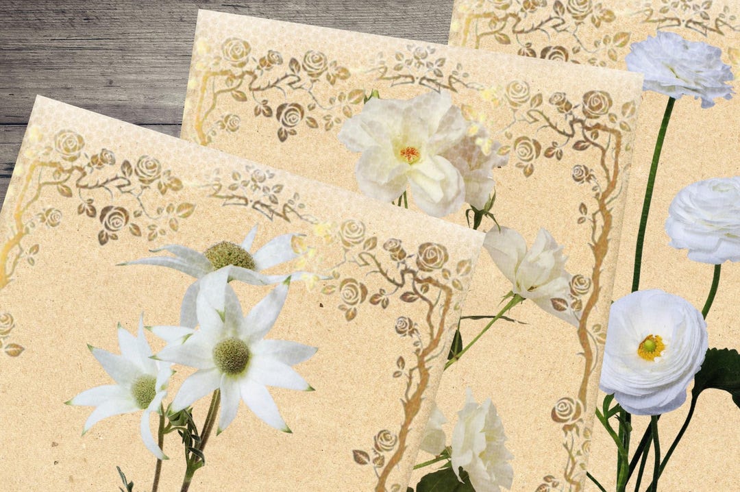 Floral Papers, 10 Digital Printable Papers, Instant Download Flowers ...