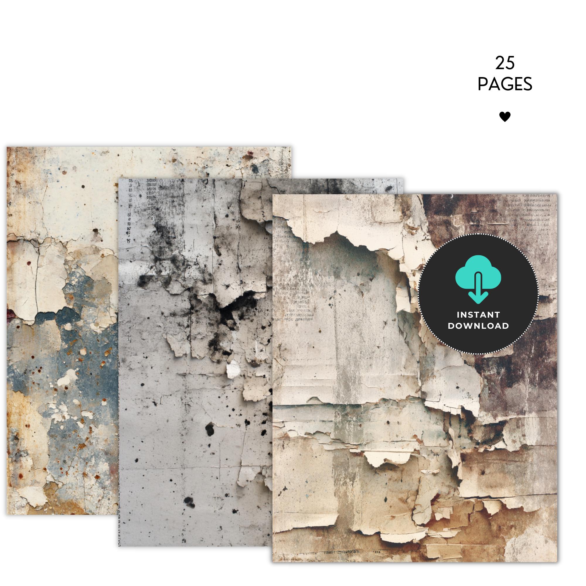 Distressed Digital Paper Pack: 25 Vintage Grunge Textures (commercial ...