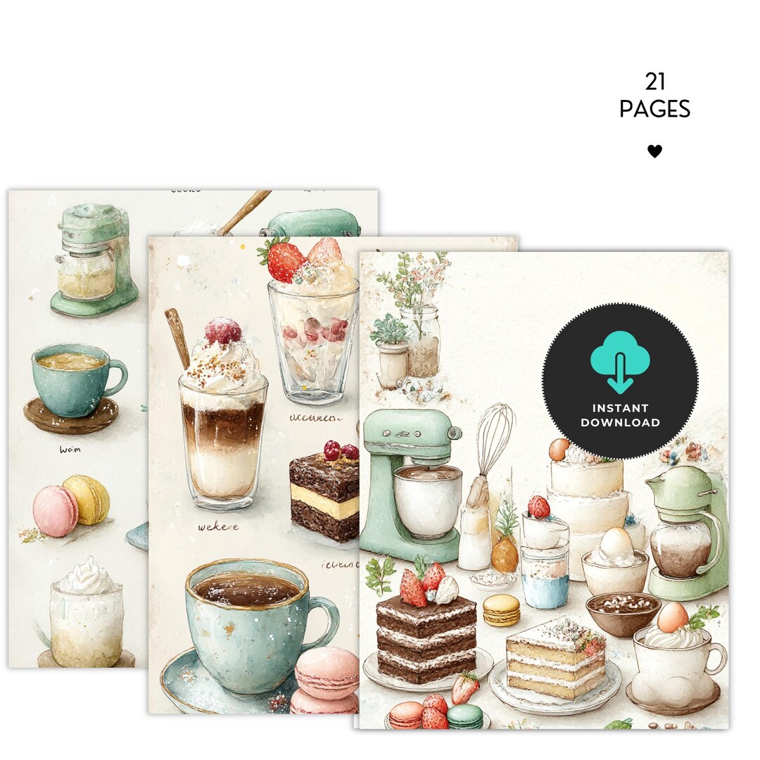 Collaged Food Papers Kitchen Junk Journal Printable 21 Sheets Digital ...