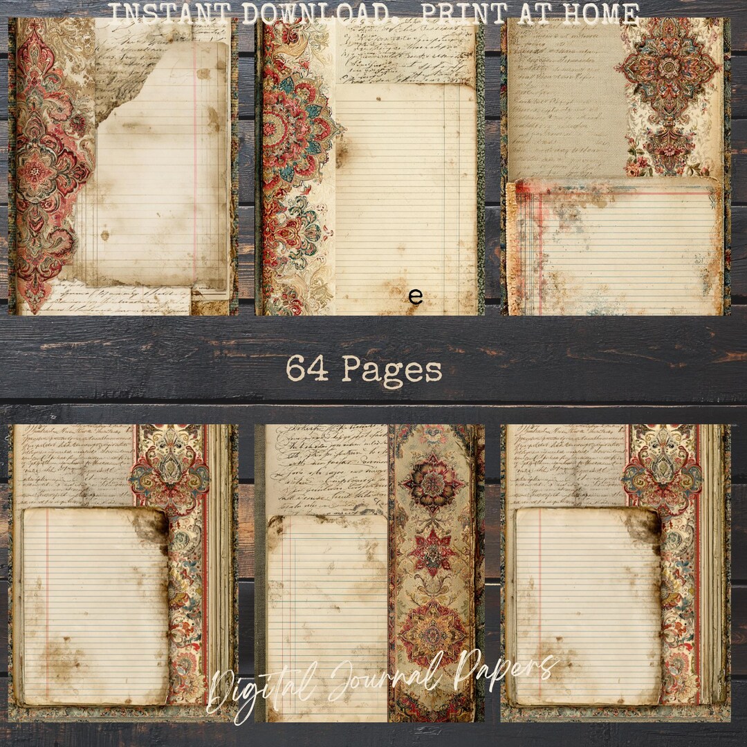 Antique Ledger Pages, Victorian Scrapbook Kit, Aged Ephemera Journal ...