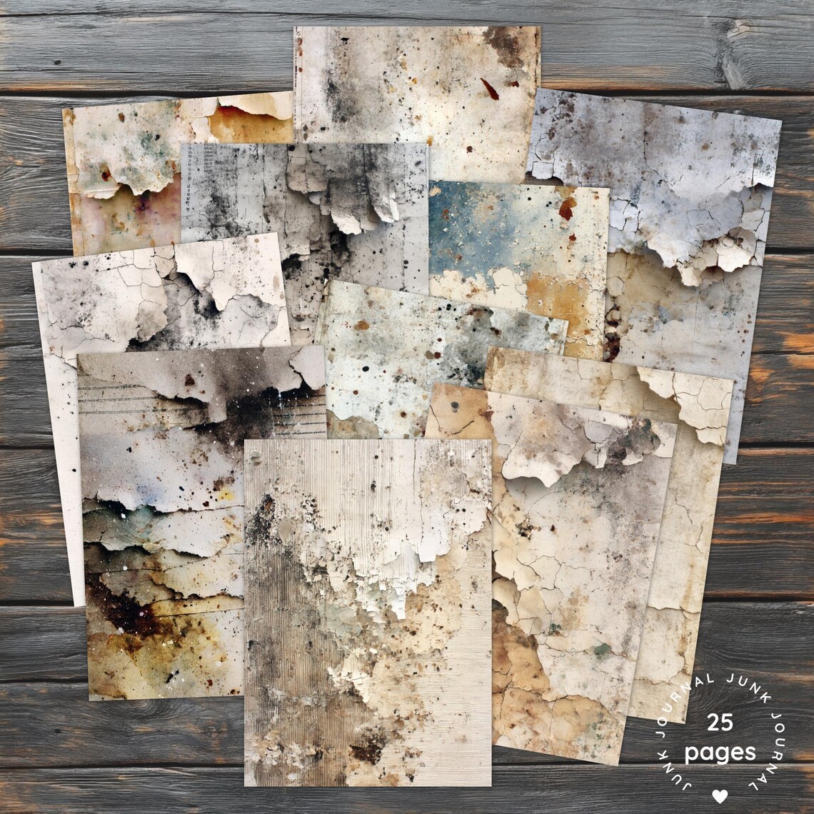 Distressed Digital Paper Pack: 25 Vintage Grunge Textures (commercial ...